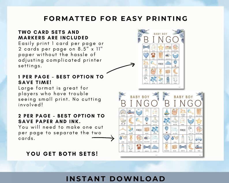 Baby Boy Bingo Printable Game With 60 Cards and Markers Large Baby ...