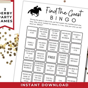 Find the Guest Bingo Game for Kentucky Horse Derby Party, Printable ...