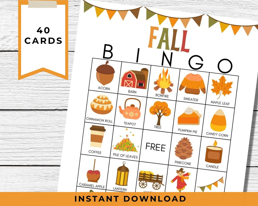 Fall Bingo Printable, 40 Cards and Markers; Seasonal Game for Kids and ...