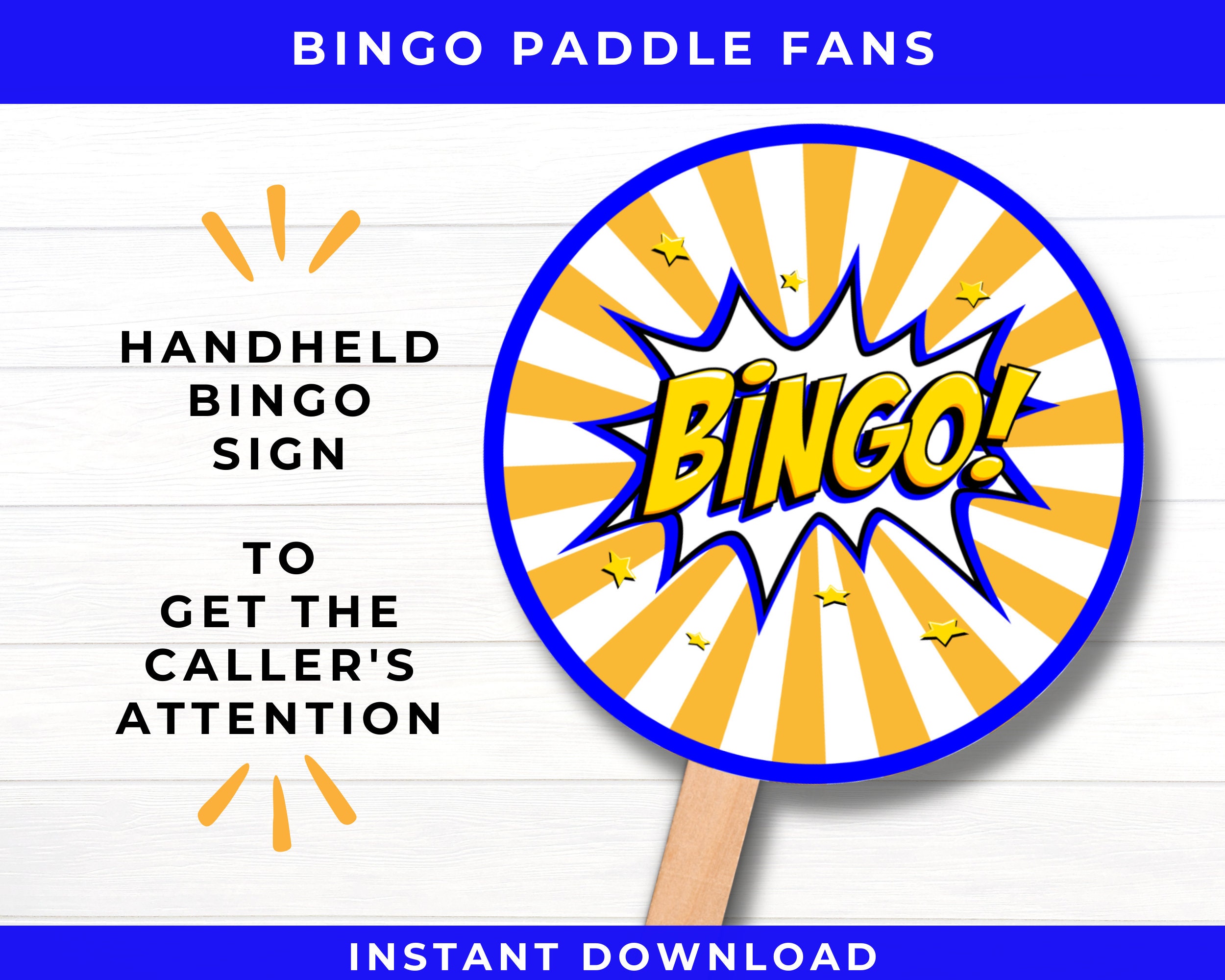Handheld Printable Bingo Sign or Paddle Fan in Blue and Black | Winner ...