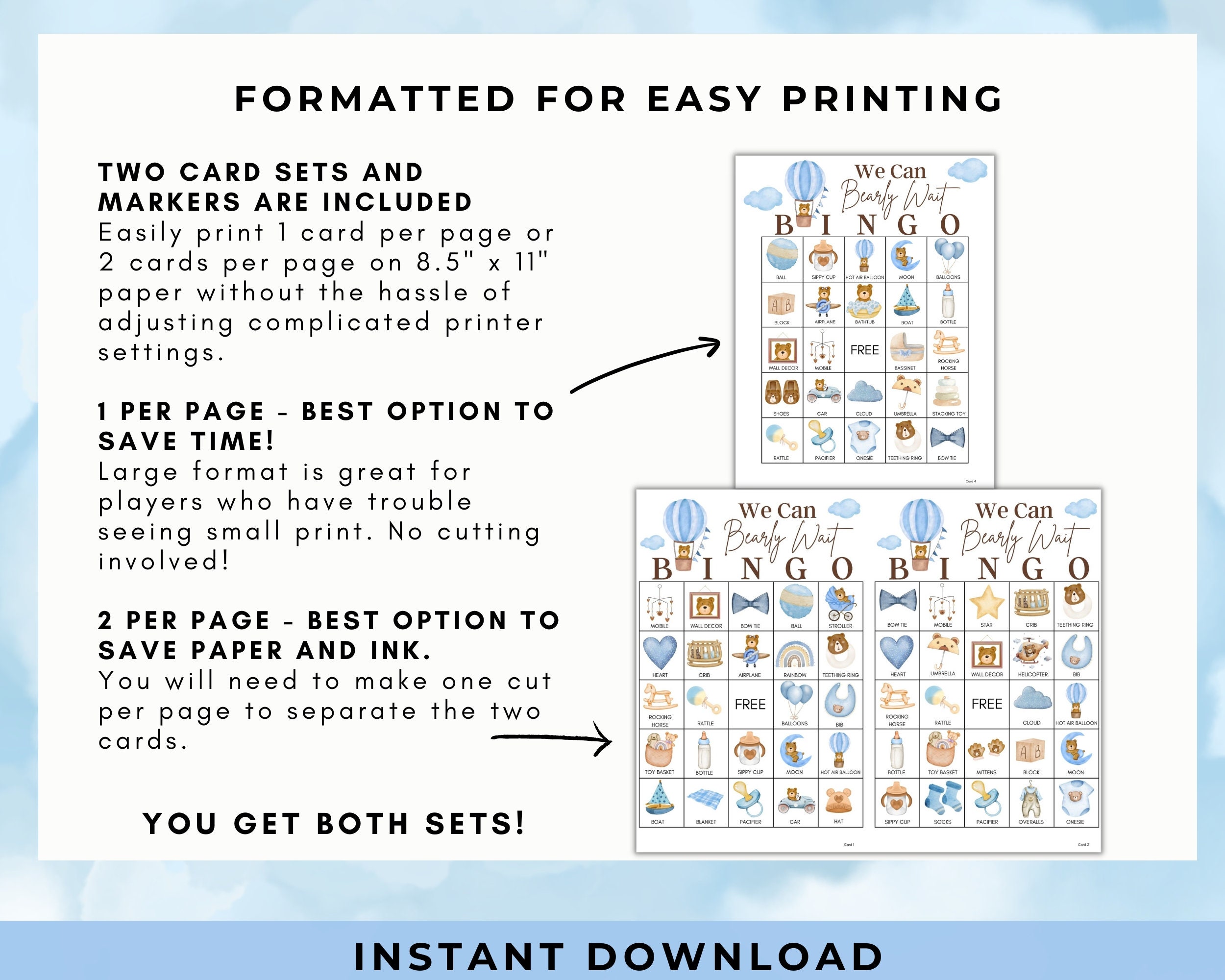 Blue Teddy Bear Baby Shower Bingo | 60 Cards (digital Download) - Etsy