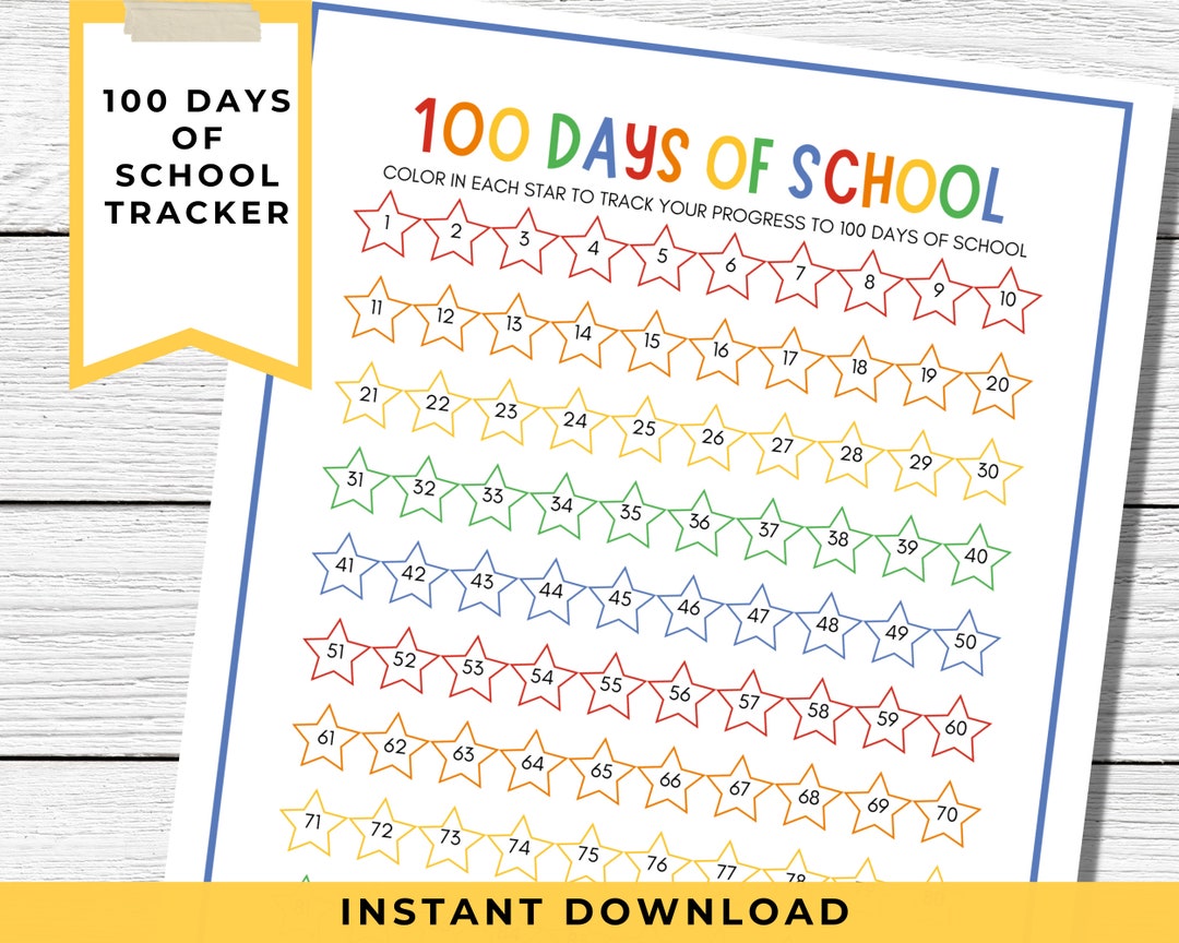 100 Days of School Printable Tracker Count and Color Activity for ...