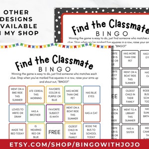 Find the Classmate Bingo Printable; Back to School Classroom Icebreaker ...