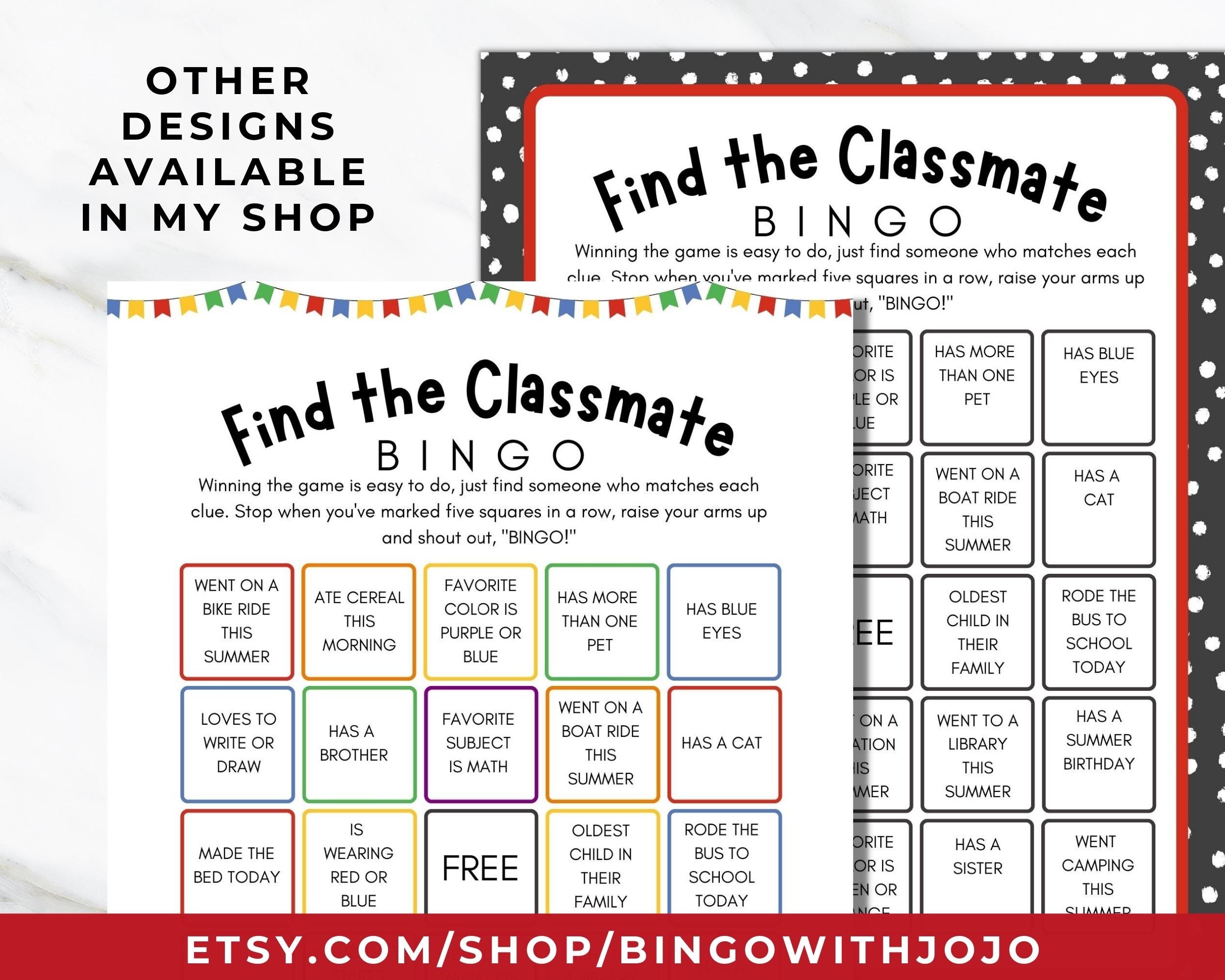Find the Classmate Bingo Printable Back to School Classroom - Etsy