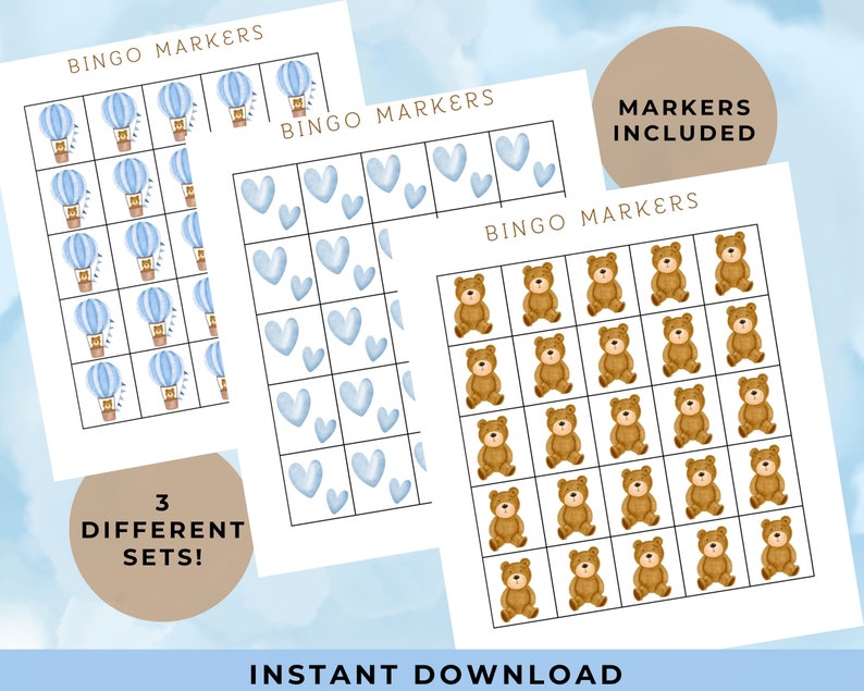 Blue Teddy Bear Baby Shower Bingo Printable We Can Bearly Wait 60 Card ...