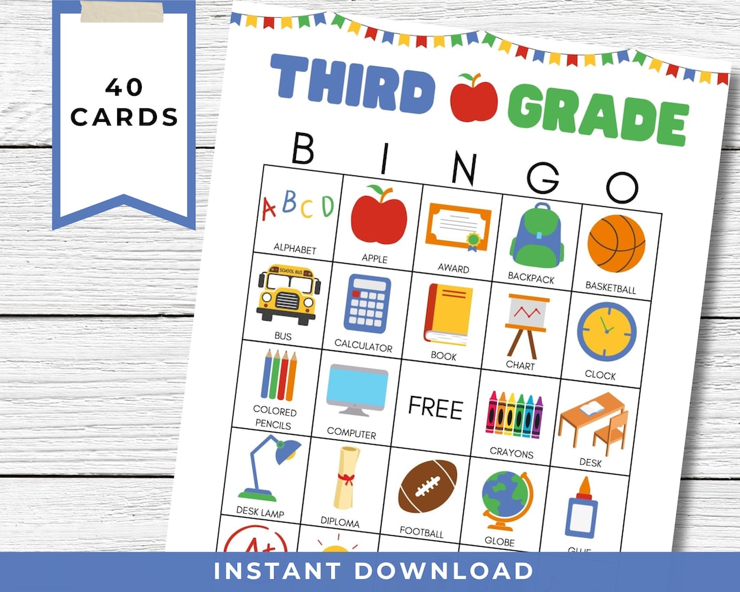 Third Grade Bingo Game Printable 40 Cards and Apple Markers - Etsy
