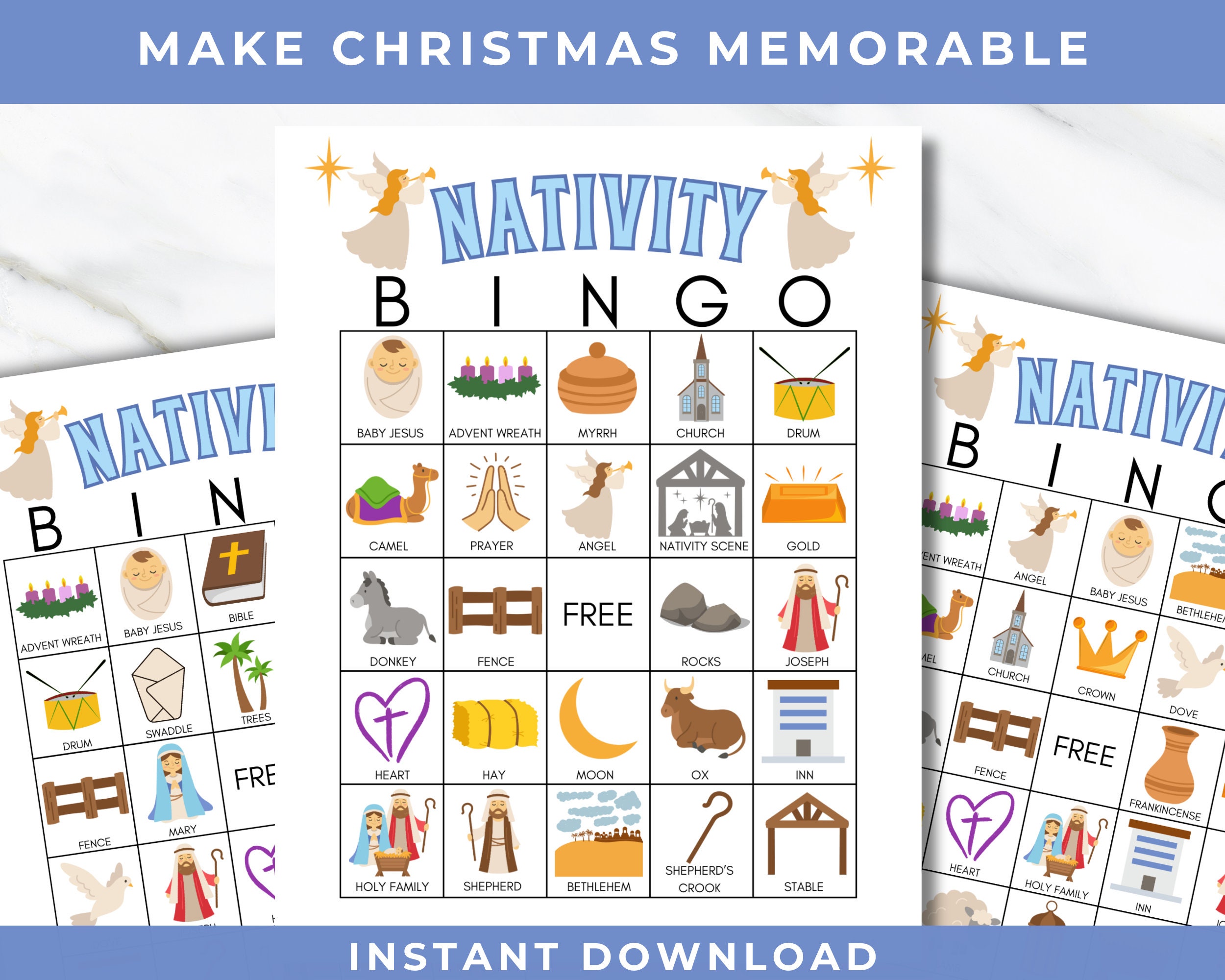Nativity Christmas Bingo Game, 40 Printable Bingo Cards for Kids, Teens ...