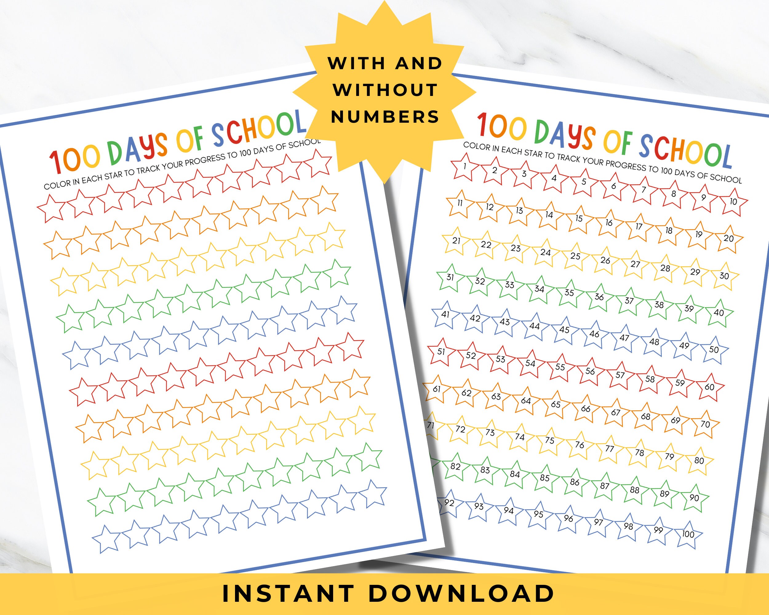 100 Days of School Printable Tracker Count and Color Activity for ...