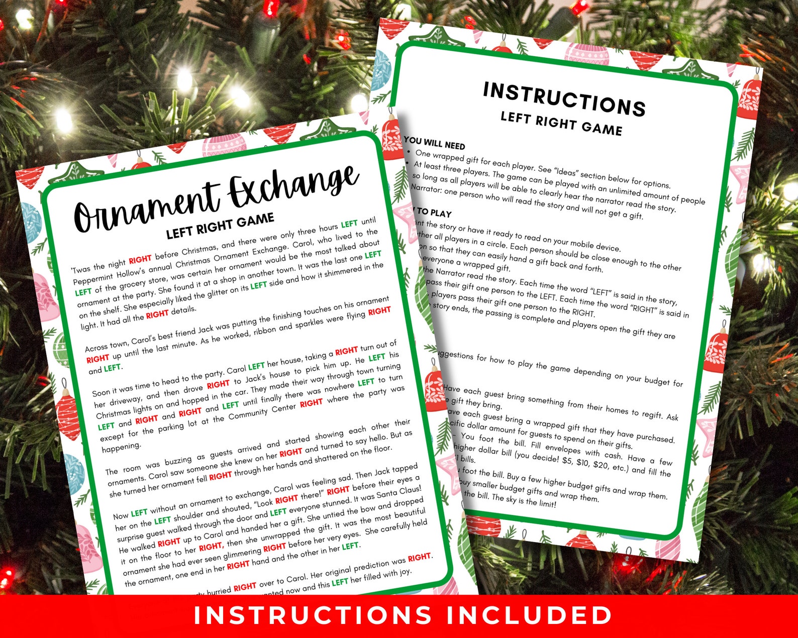 Left Right Christmas Game Printable; Ornament Exchange Group Game; Pass ...
