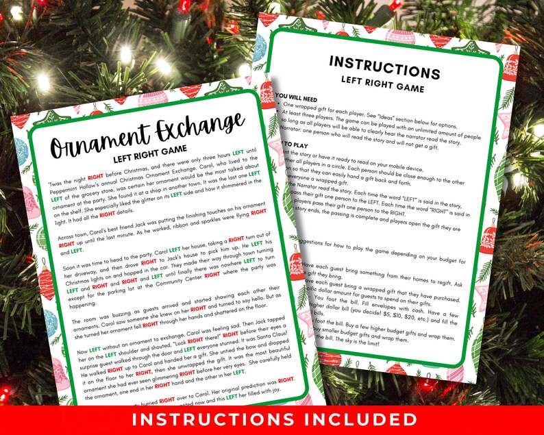 Left Right Christmas Game Printable; Ornament Exchange Group Game; Pass ...