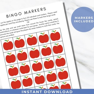 First Grade Bingo Game Printable, 40 Cards and Apple Markers First Day ...