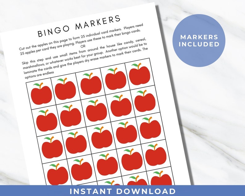 First Grade Bingo Game Printable 40 Cards and Apple Markers - Etsy