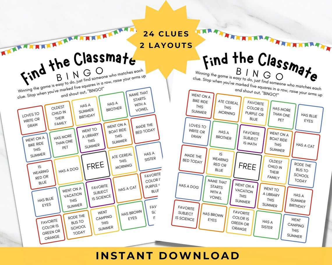 Find the Classmate Bingo Printable Back to School Classroom - Etsy