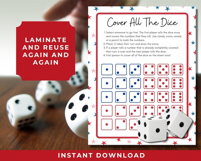 Cover the Dice | Patriotic Printable Game | Dice Games for Kids ...