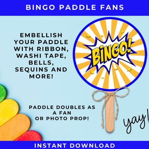 Handheld Printable Bingo Sign or Paddle Fan in Blue and Black | Winner ...