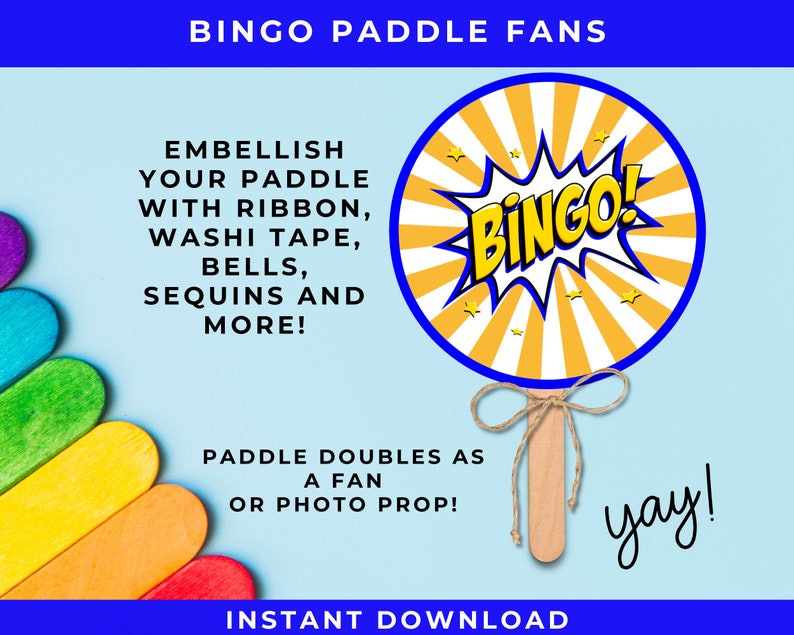 Handheld Printable Bingo Sign or Paddle Fan in Blue and Black | Winner ...