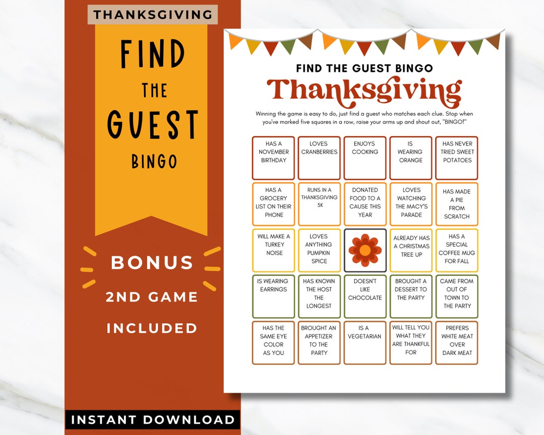 Thanksgiving Find the Guest Bingo Game Icebreaker Activity for Group ...