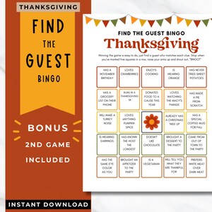 Thanksgiving Find the Guest Bingo Game Icebreaker Activity for Group ...
