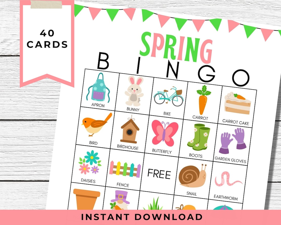 Spring Bingo Printable, 40 Cards and Markers; Fun Game for Kids, Adults ...