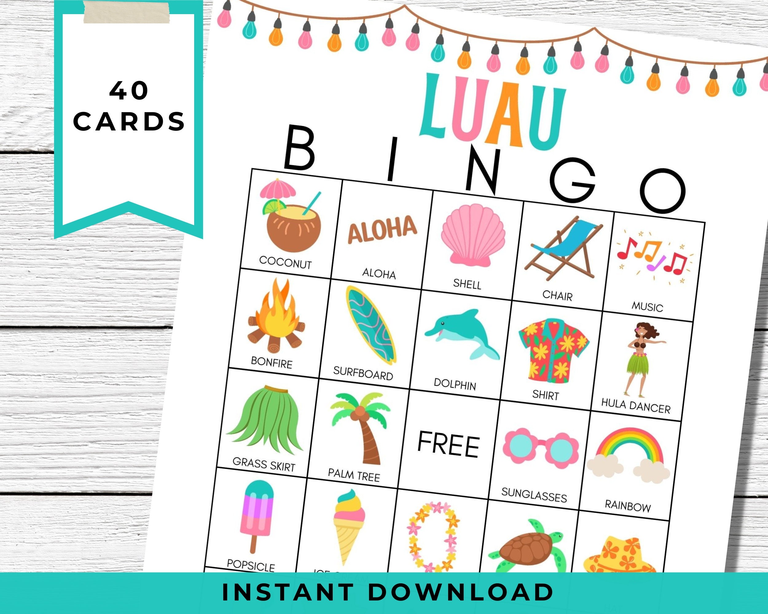 Luau Bingo Printable, 40 Cards School Classroom Activity, Tropical ...