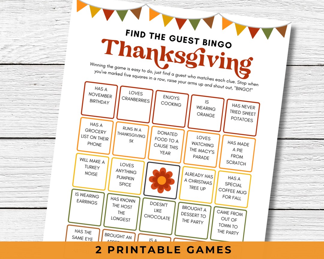 Thanksgiving Find the Guest Bingo Game Icebreaker Activity for Group ...