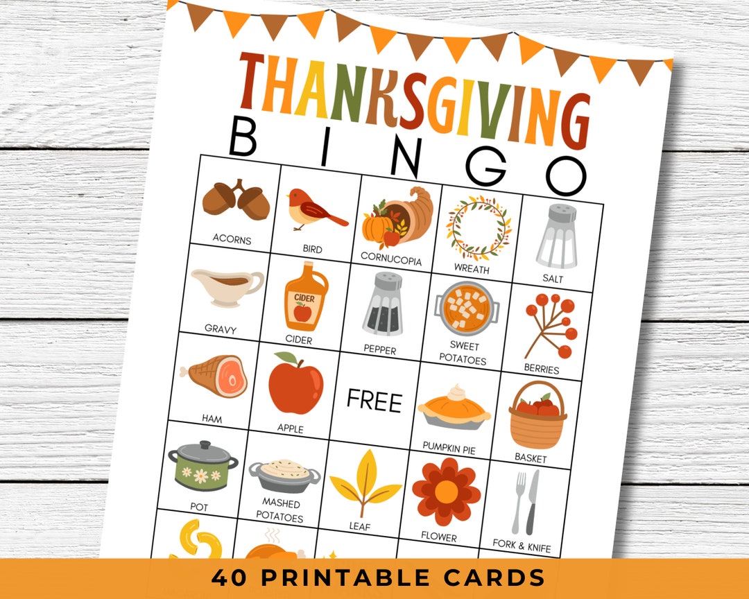 Thanksgiving Bingo Boards Printable, 40 Cards, Markers Seasonal Game ...