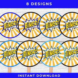 Handheld Printable Bingo Sign or Paddle Fan in Blue and Black | Winner ...