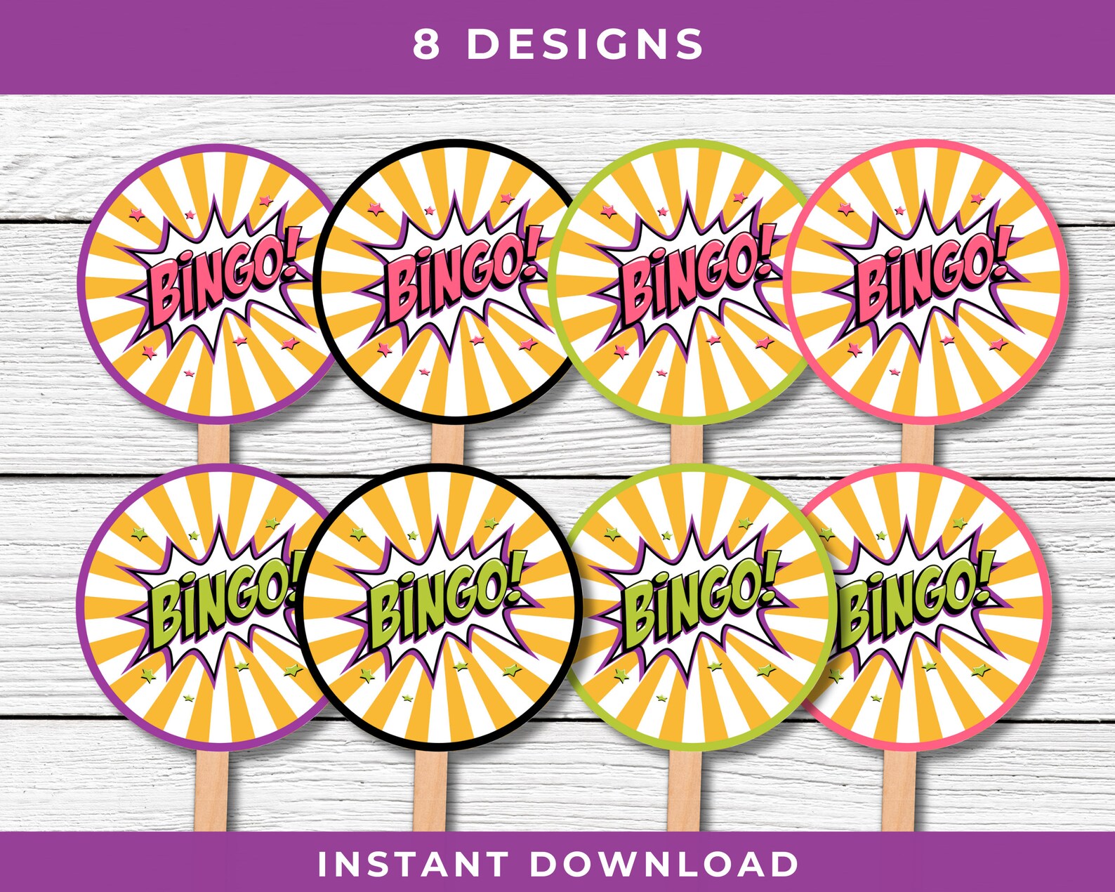 Handheld Printable Bingo Sign or Paddle Fan; Bingo Night Decoration; 8 ...