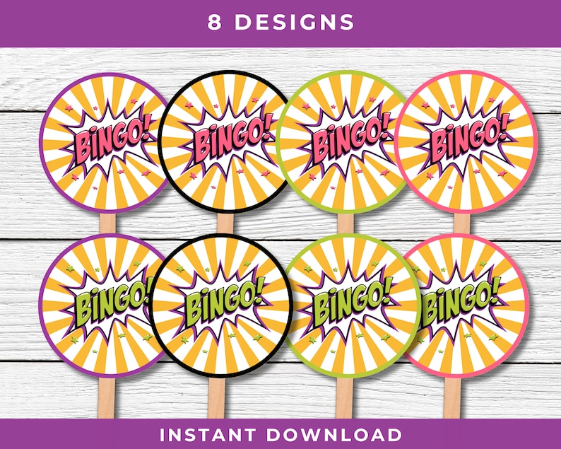 Handheld Printable Bingo Sign or Paddle Fan; Bingo Night Decoration; 8 ...