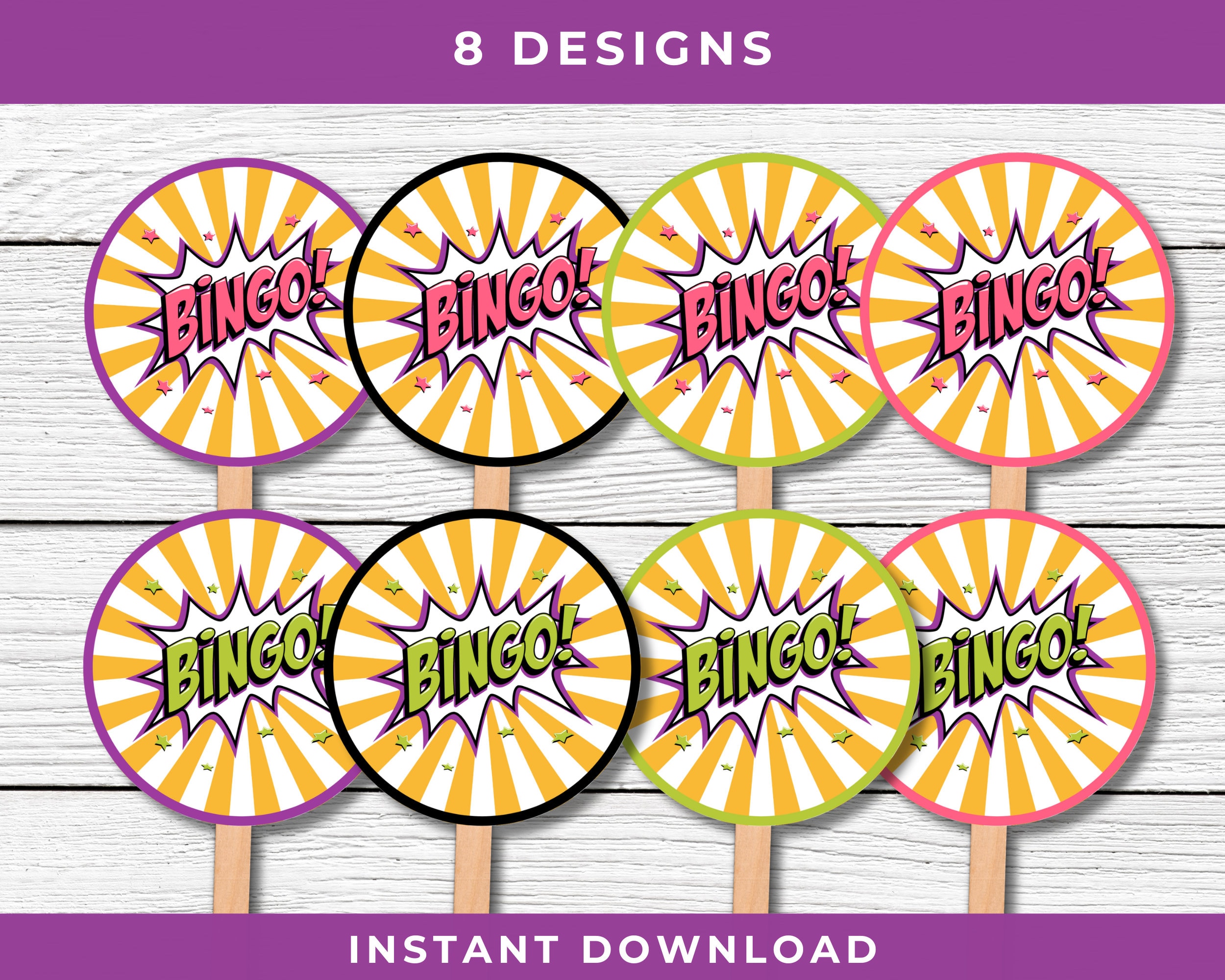 Handheld Printable Bingo Sign or Paddle Fan Bingo Night Decoration 8 ...