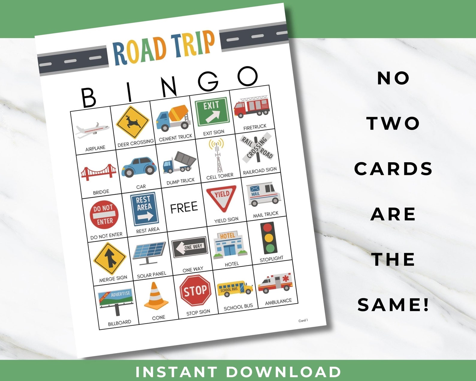Road Trip Bingo 40 Cards Printable Travel Games for Kids, Adults Sign ...