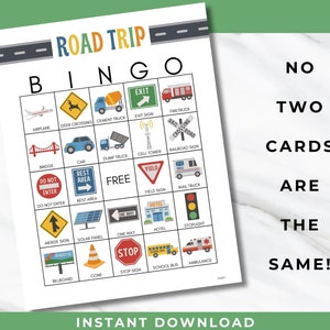 Road Trip Bingo - 40 Cards; Printable Travel Games for Kids, Adults ...