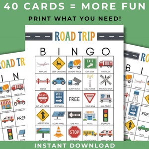 Road Trip Bingo - 40 Cards; Printable Travel Games for Kids, Adults ...