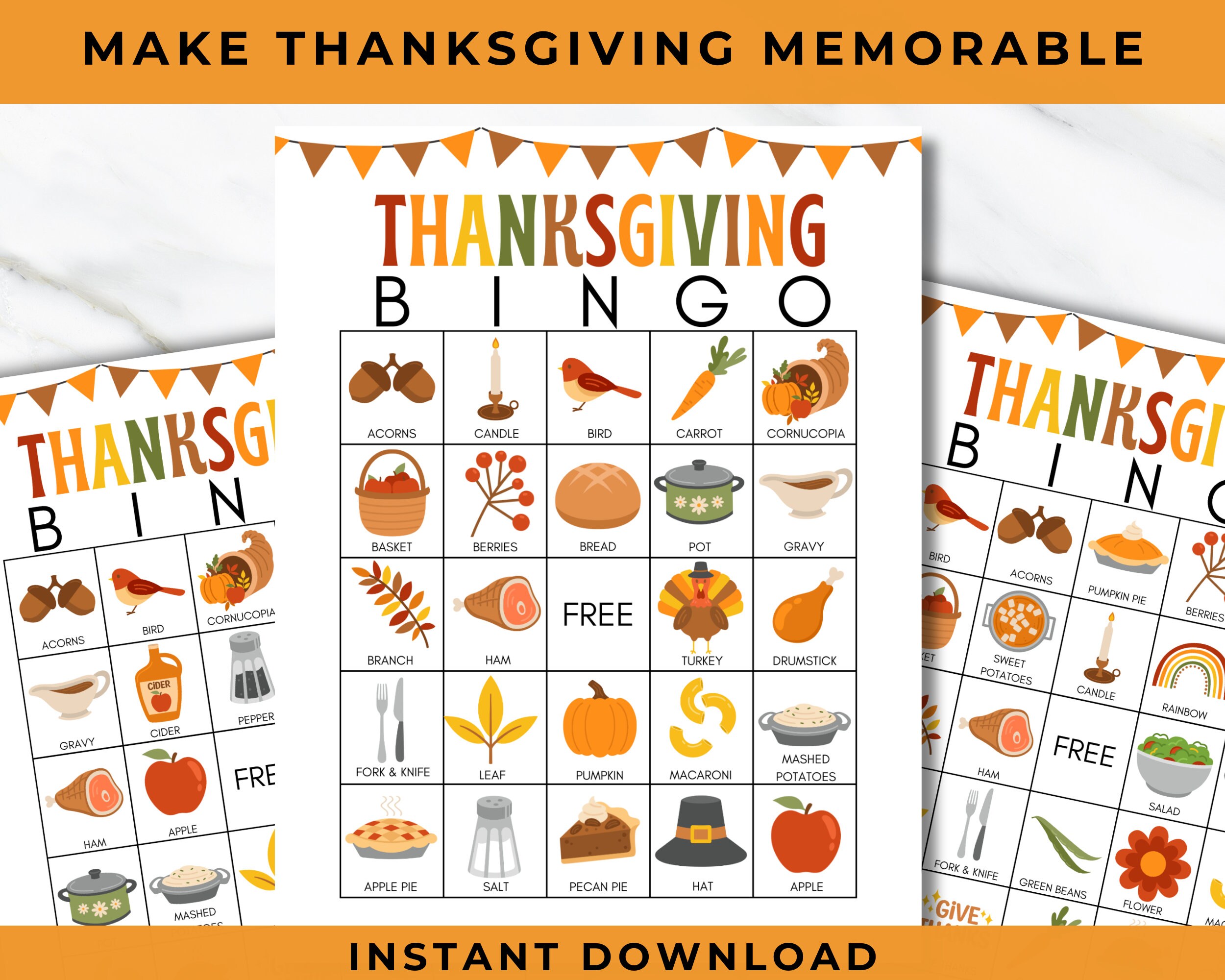 Thanksgiving Bingo Boards Printable 40 Cards Markers - Etsy