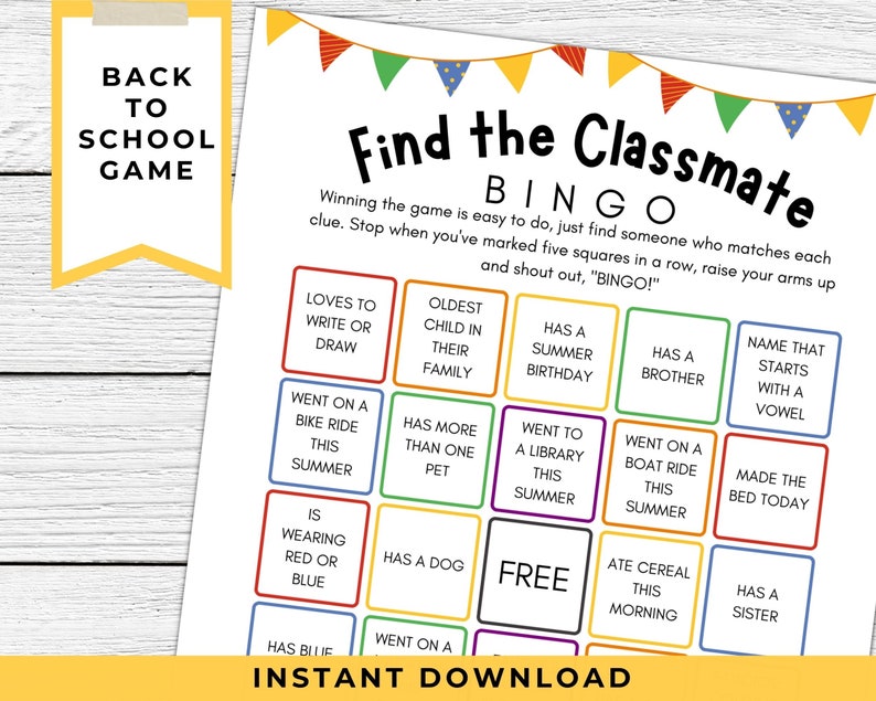 Find the Classmate Bingo Printable Back to School Classroom Icebreaker ...