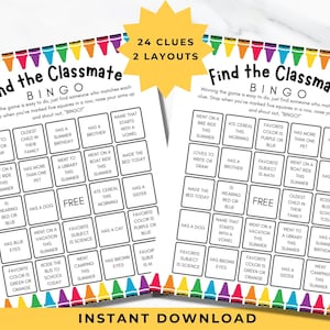 Find the Classmate Bingo Printable; Back to School Classroom Icebreaker ...