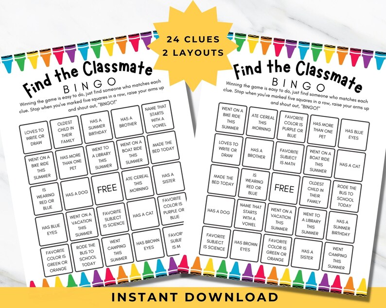 Find the Classmate Bingo Printable; Back to School Classroom Icebreaker ...