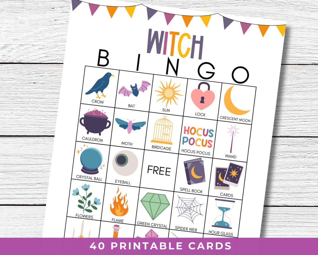 Witch Halloween Bingo Printable, 40 Cards, Markers; October Girls Night ...
