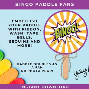 Handheld Printable Bingo Sign or Paddle Fan; Bingo Night Decoration; 8 ...