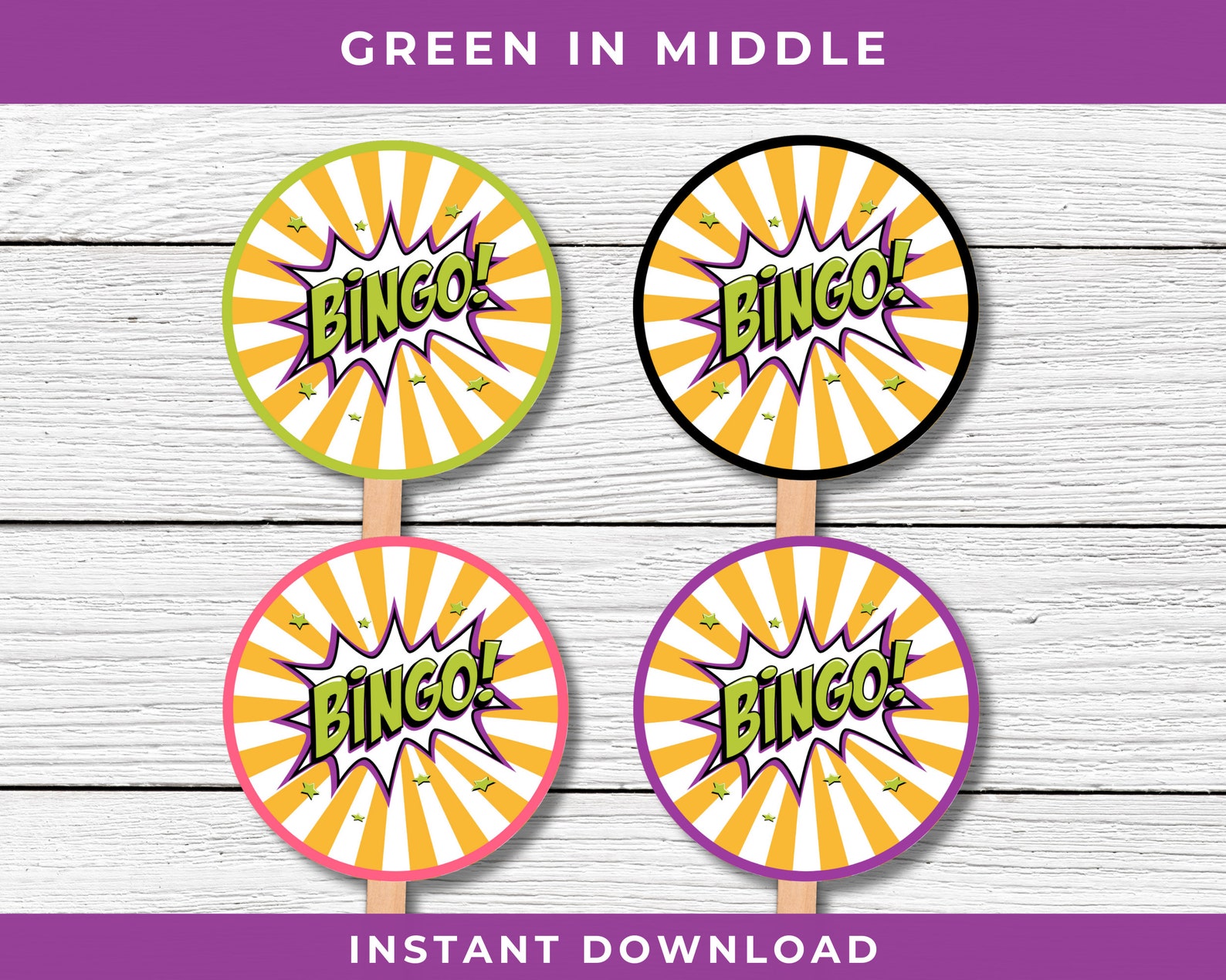 Handheld Printable Bingo Sign or Paddle Fan Bingo Night Decoration 8 ...