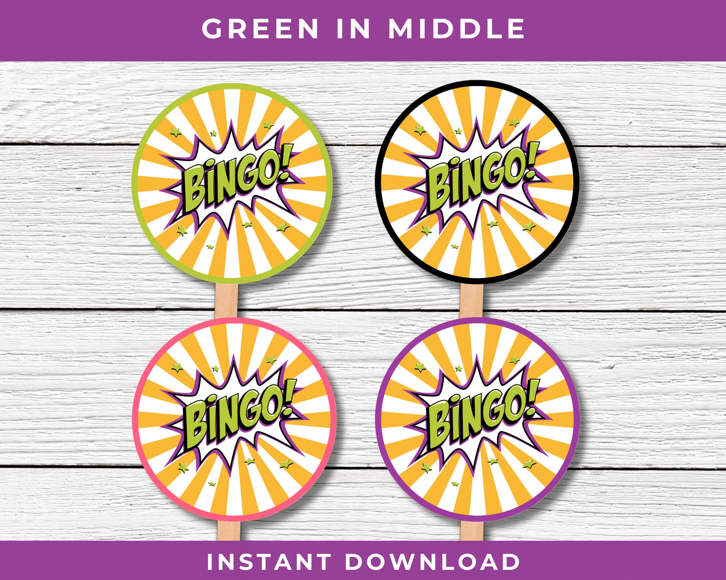 Handheld Printable Bingo Sign or Paddle Fan Bingo Night Decoration 8 ...