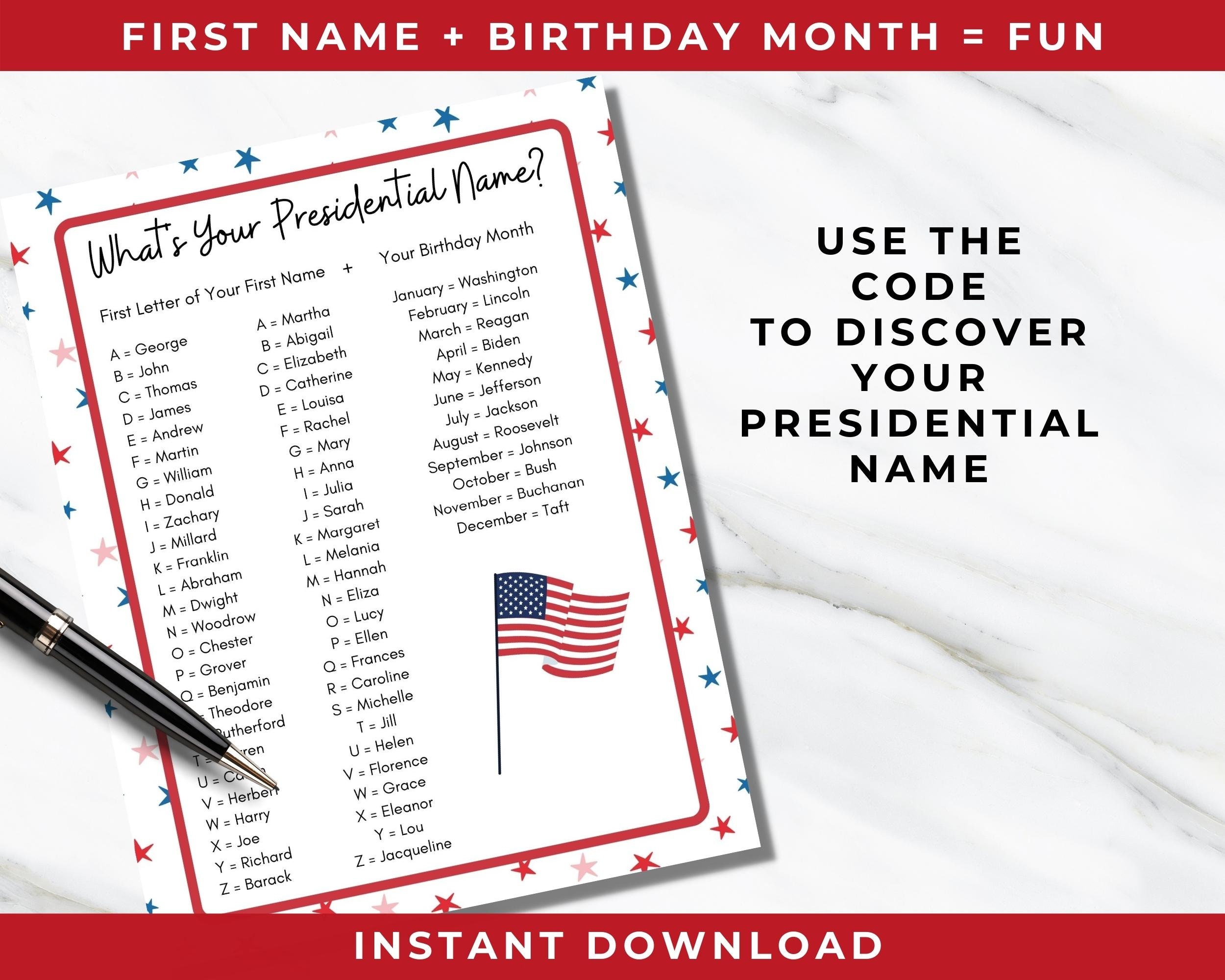 Printable Name Game INCLUDES Name Tags What's Your Presidential Name ...