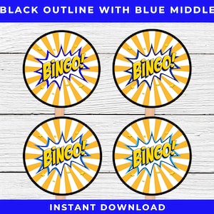 Handheld Printable Bingo Sign or Paddle Fan in Blue and Black | Winner ...
