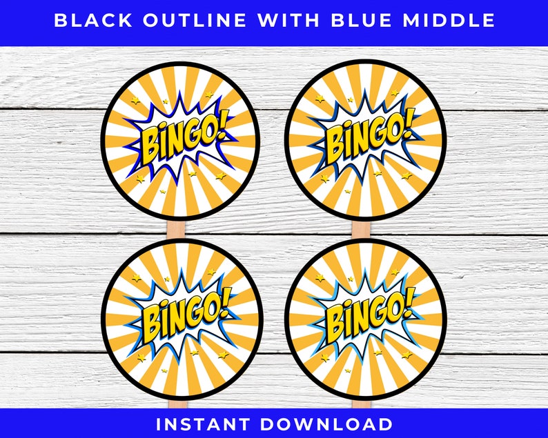 Handheld Printable Bingo Sign or Paddle Fan in Blue and Black | Winner ...