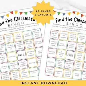 Find the Classmate Bingo Printable Back to School Classroom Icebreaker ...