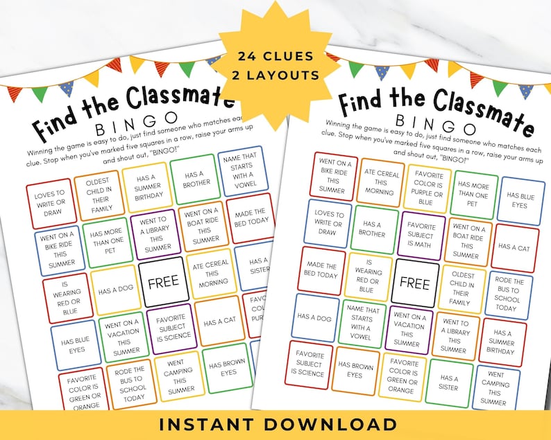 Find the Classmate Bingo Printable Back to School Classroom Icebreaker ...
