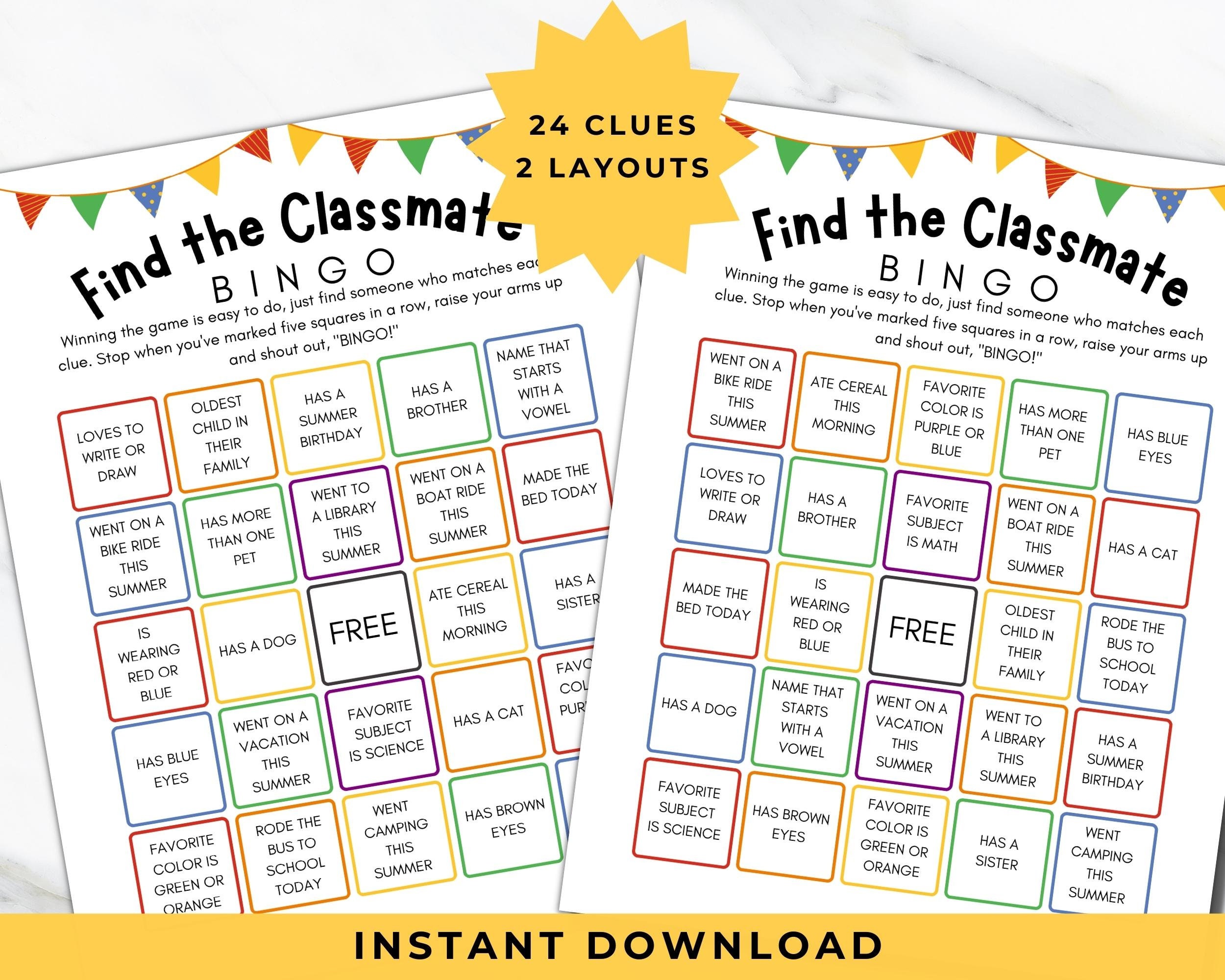 Find the Classmate Bingo Printable Back to School Classroom - Etsy
