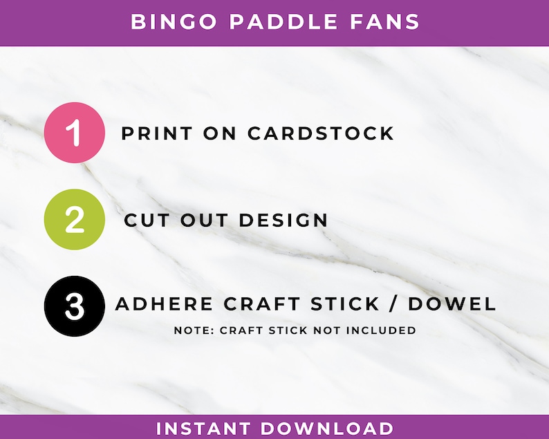 Handheld Printable Bingo Sign or Paddle Fan; Bingo Night Decoration; 8 ...