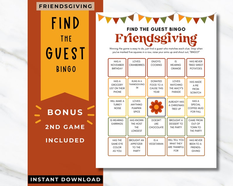 Friendsgiving Find the Guest Bingo Game Icebreaker Group Activity Games ...