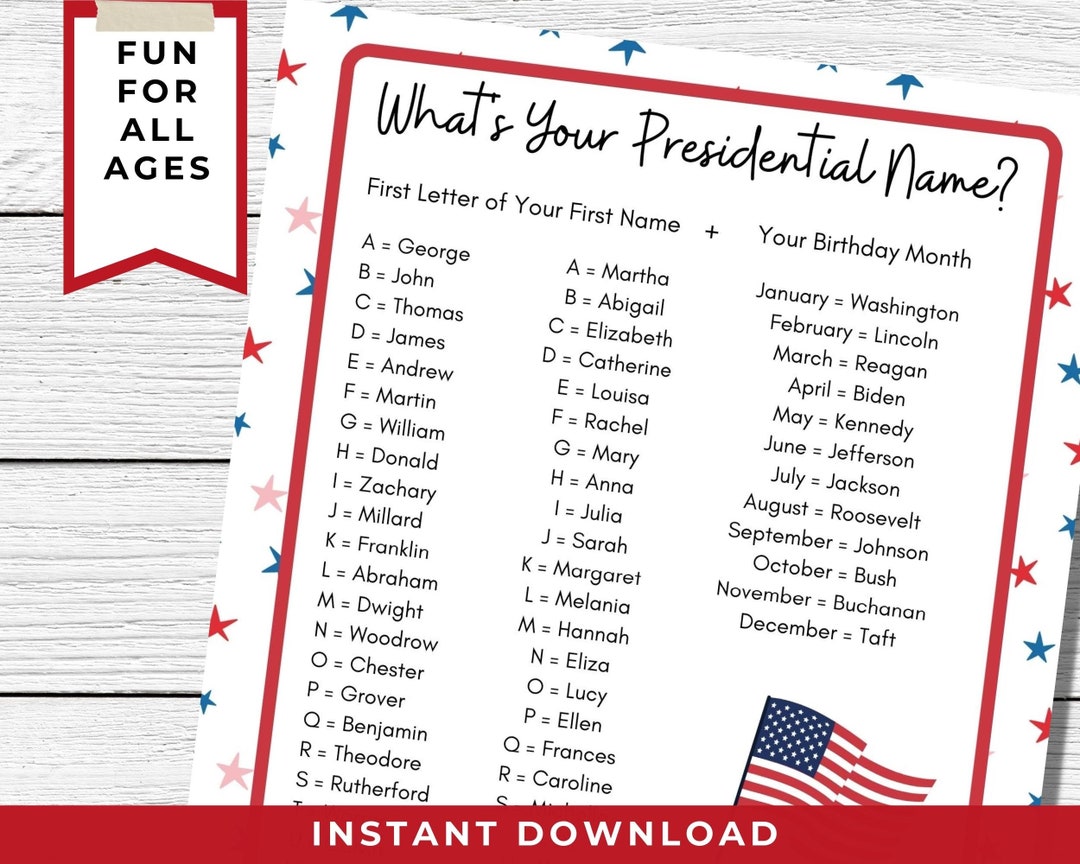 Printable Name Game INCLUDES Name Tags What's Your Presidential Name ...